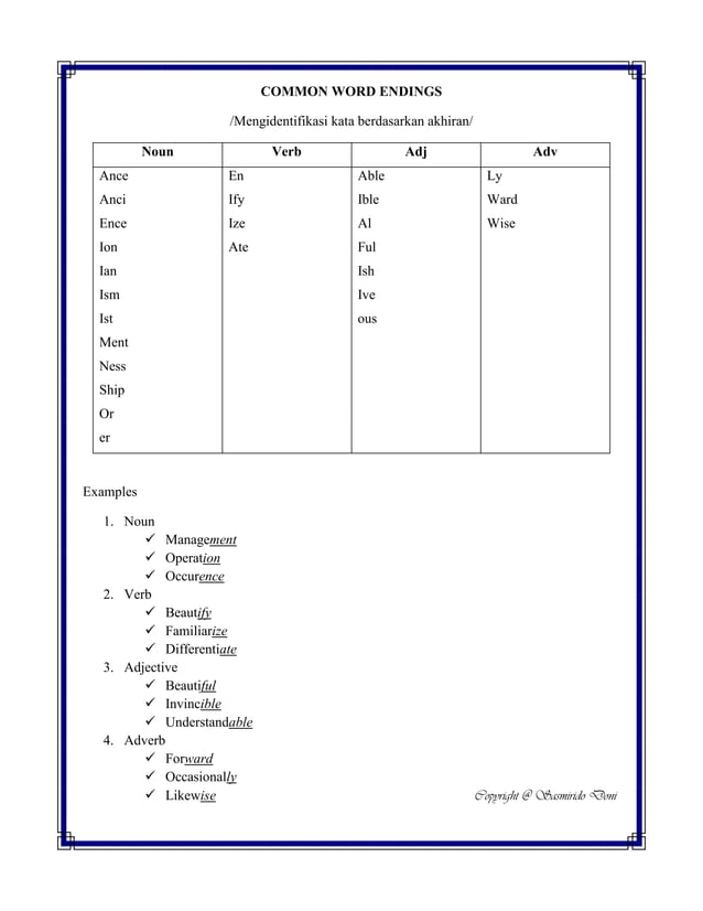 Common words endings | DOCX
