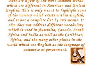Common words in american and | PPT