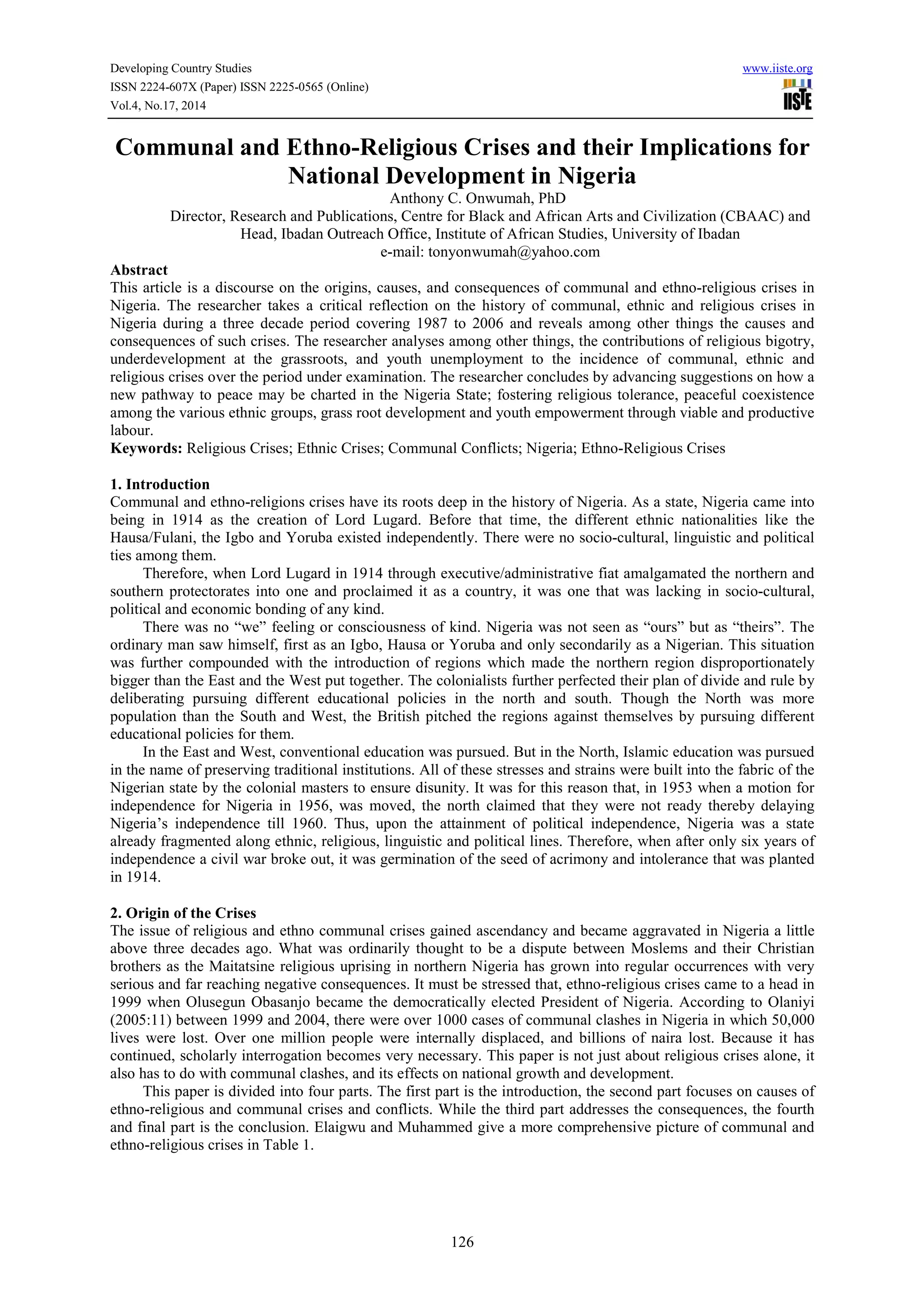 Communal and ethno religious crises and their implications | PDF