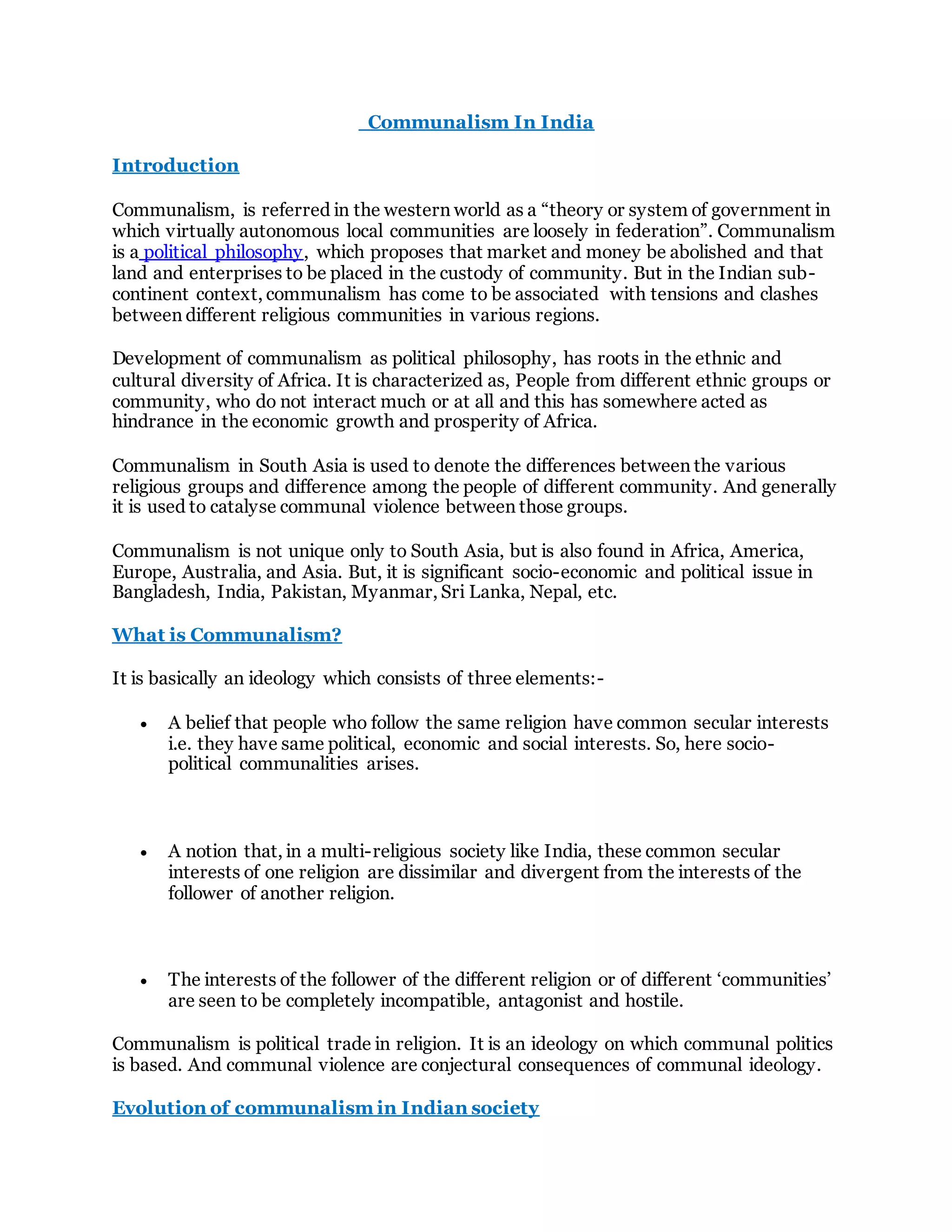 Communalism in india | DOCX | Sikhism | Religion & Spirituality