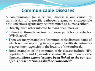 Communicable diseases, routes of transmission and control | PPTX