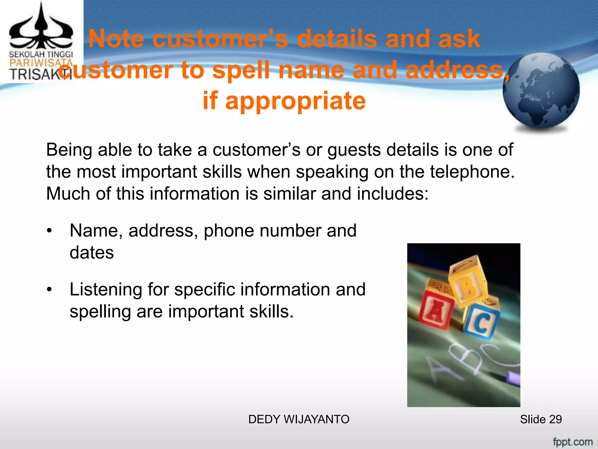 Communicate in english on the telephone | PPTX