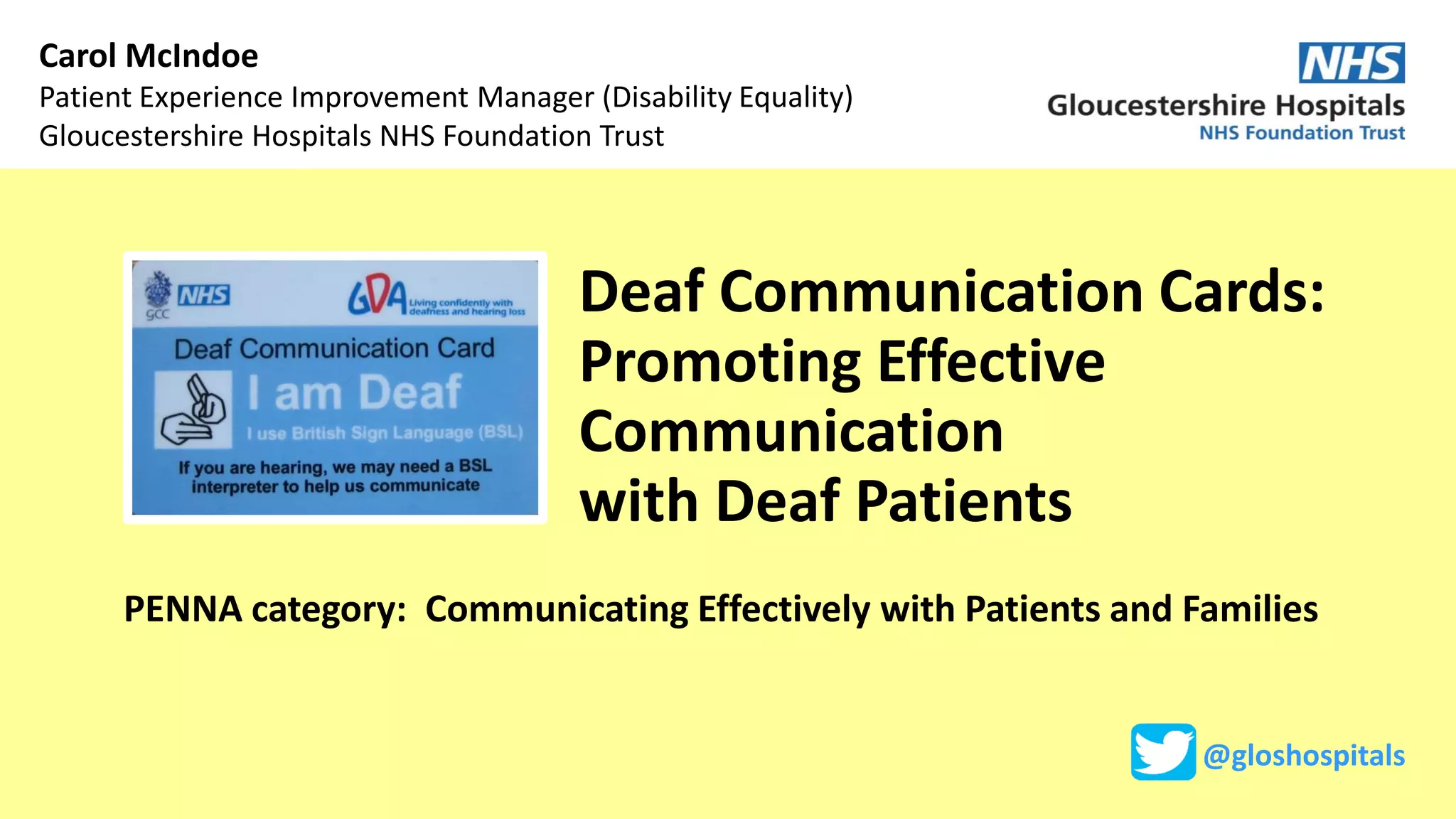 Gloucestershire Hospitals NHS FT- Deaf communication cards promoting ...