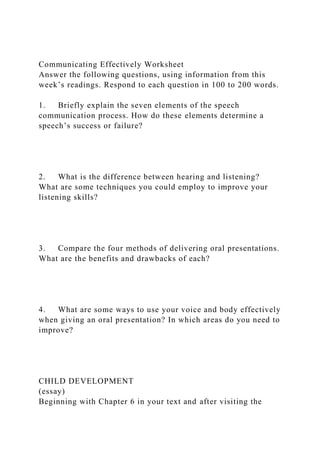 Communicating Effectively Worksheet Answer the following questi.docx ...
