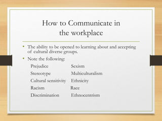 Communicating in a multicultural workplace | PPTX