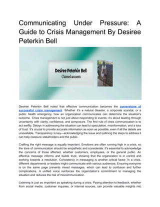 Communicating Under Pressure_ A Guide to Crisis Management By Desiree ...