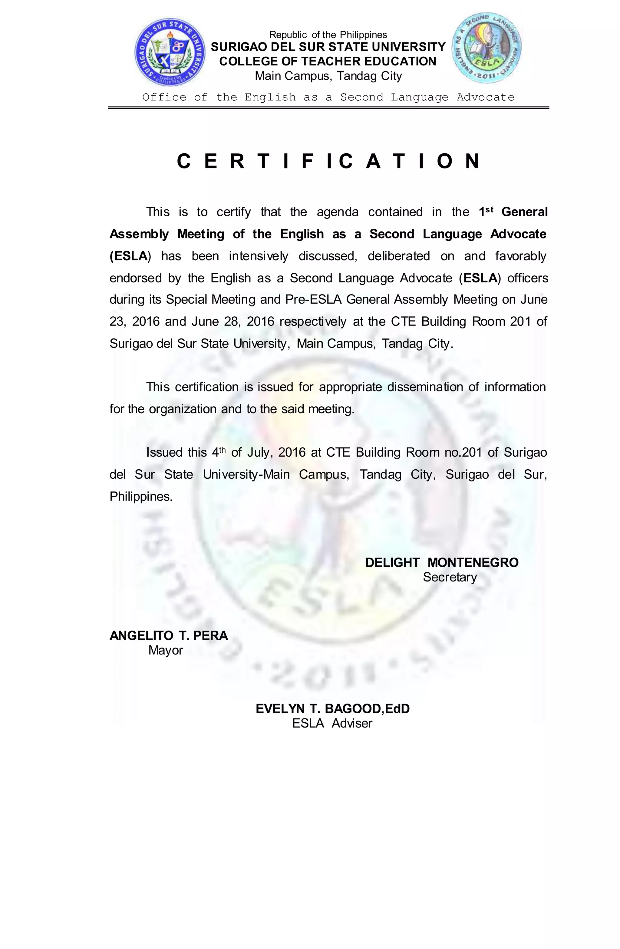 Communication for 1st ESLA General Assembly | DOCX