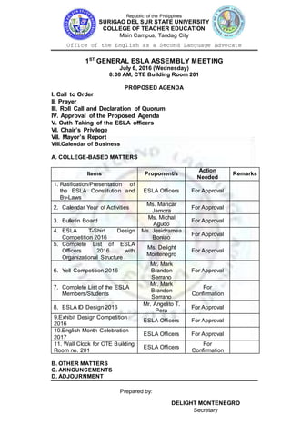 Communication for 1st ESLA General Assembly | DOCX | College Education ...