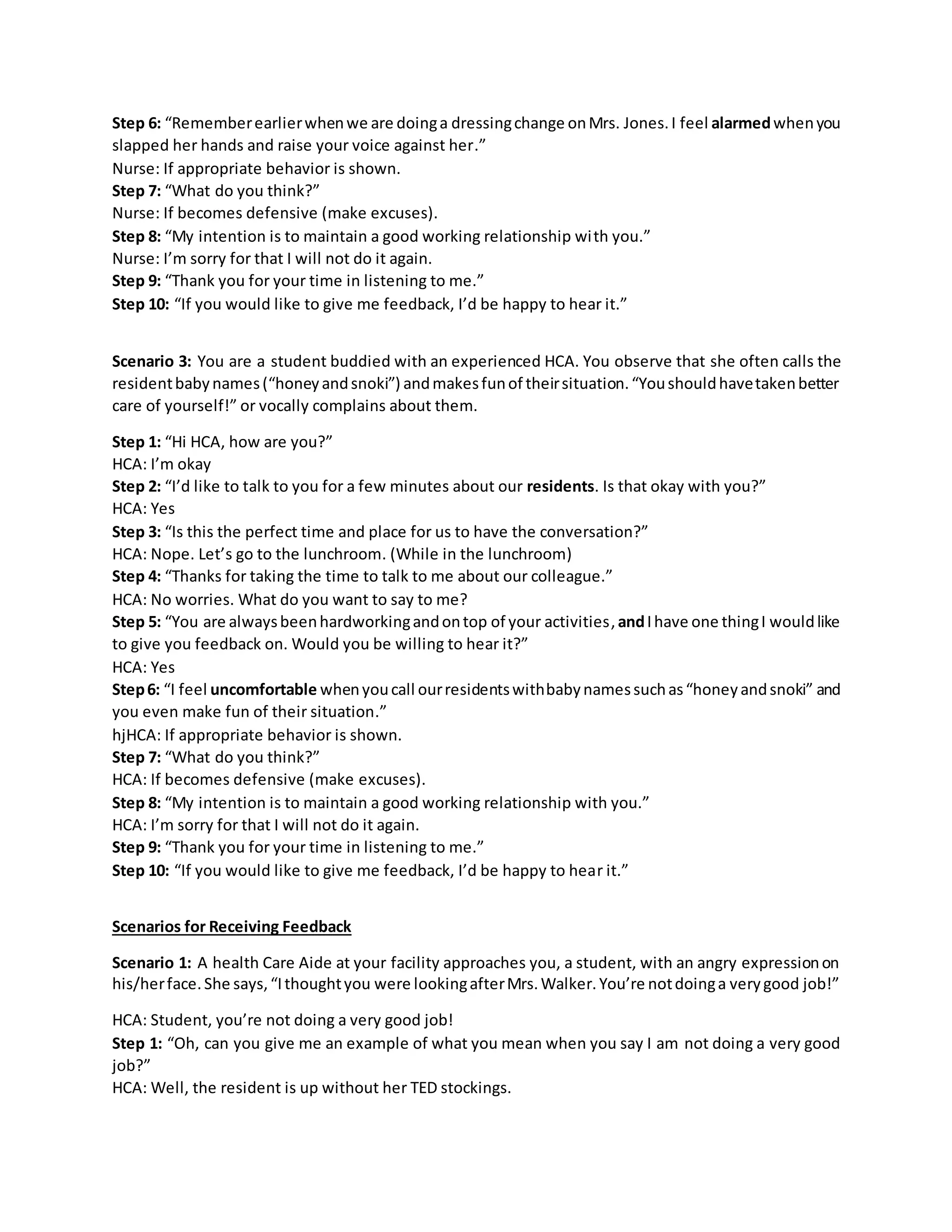 Communication giving and receiving feedback scenarios | DOCX