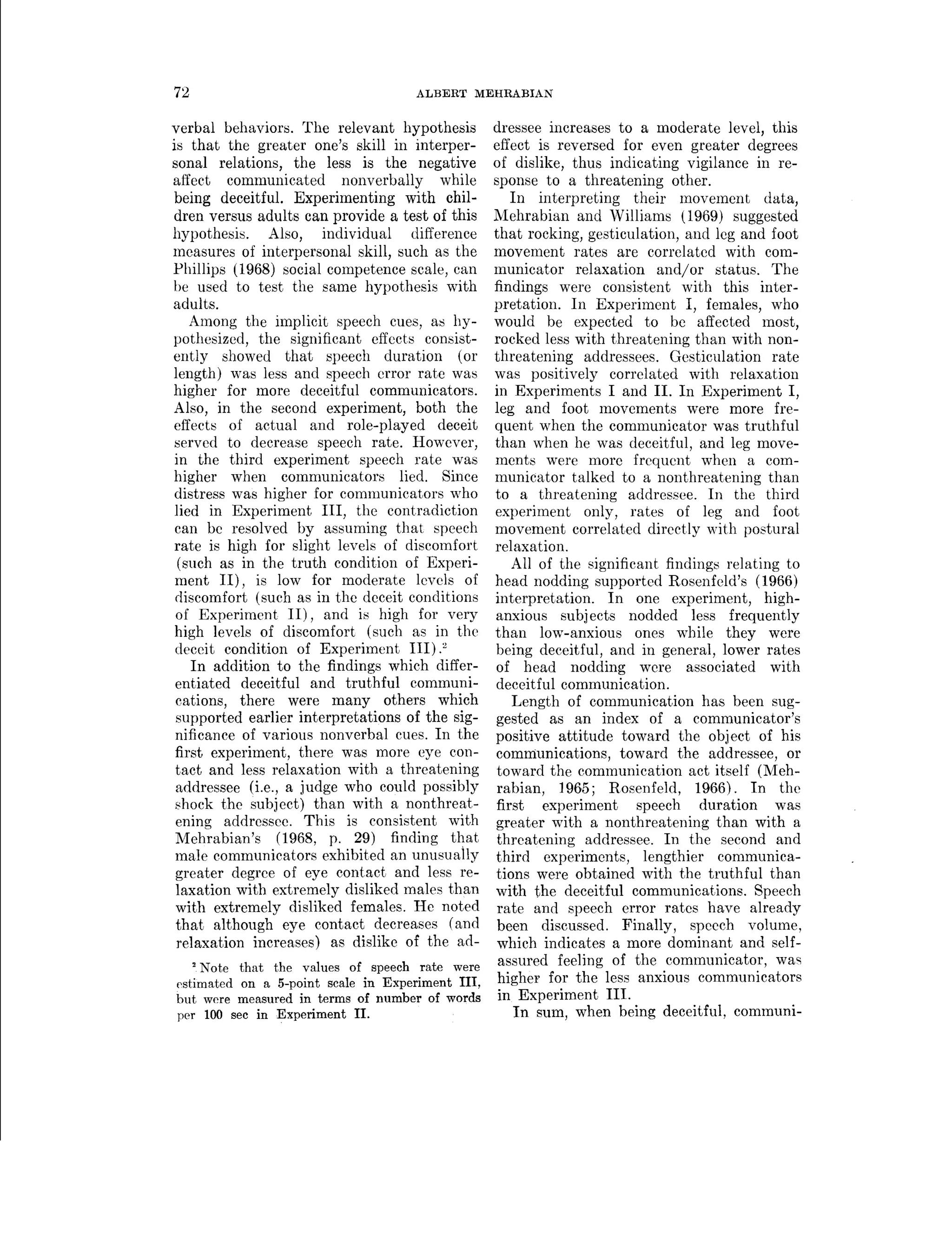Mehrabian Communication - Nonverbal Deceit | PDF