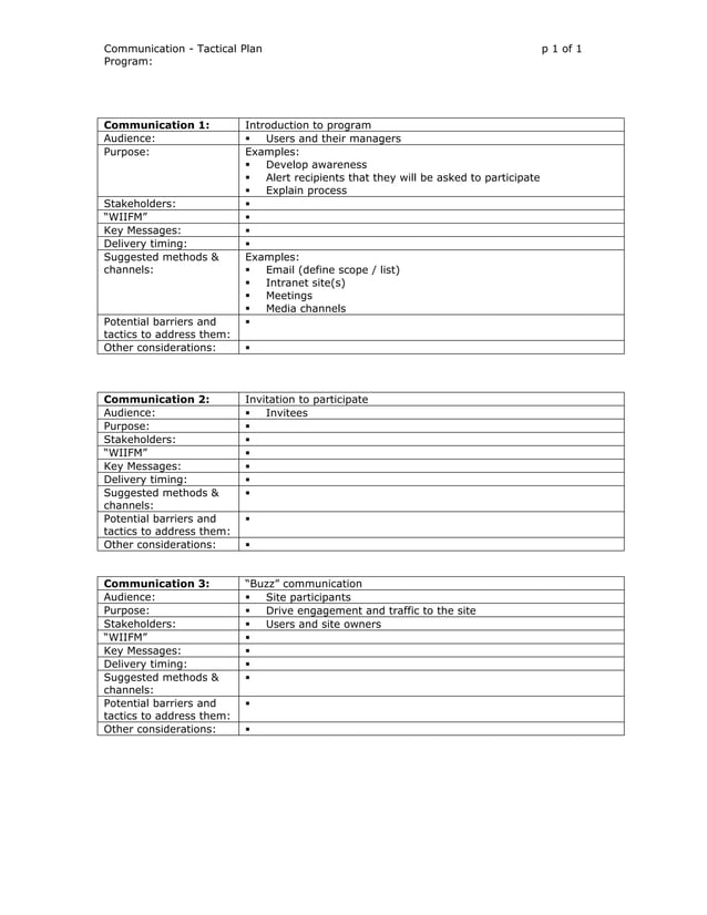 Communication tactical plan | DOC