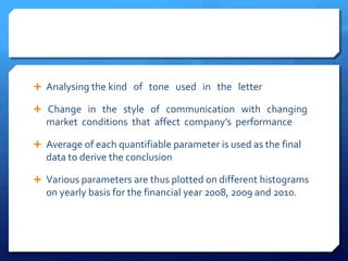 Communication analysis of letter to shareholders. | PPTX