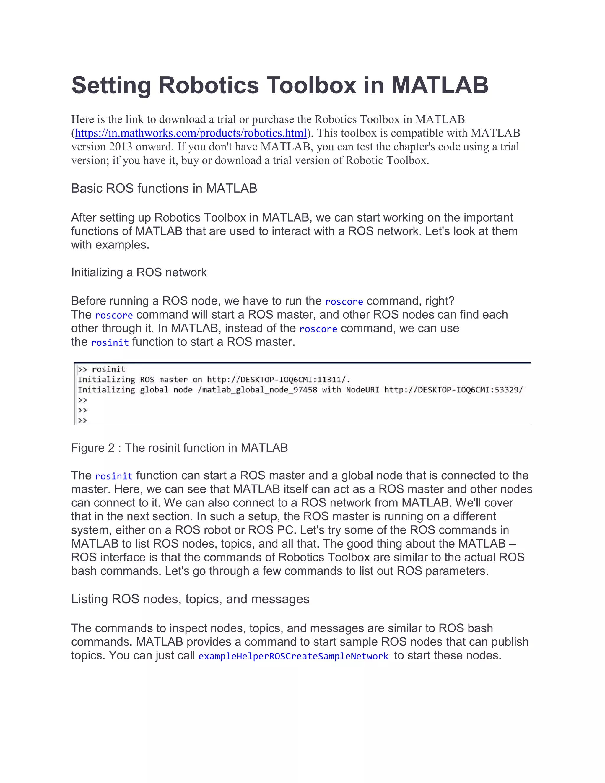 Communication Between Matlab Ros Toolbox And Ros Network Pdf
