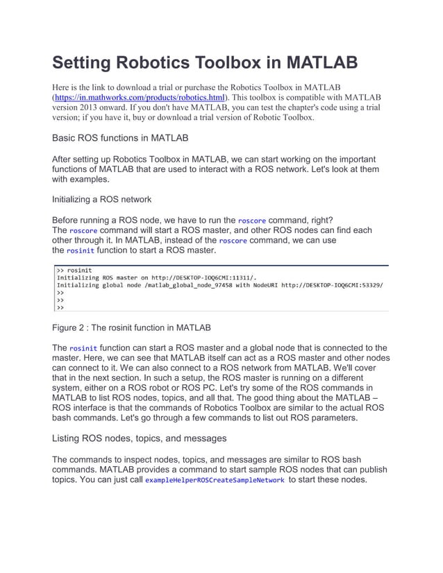 Communication Between Matlab Ros Toolbox And Ros Network Pdf
