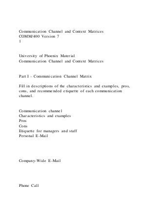 Communication Channel and Context MatricesCOMM400 Version 71 | PDF