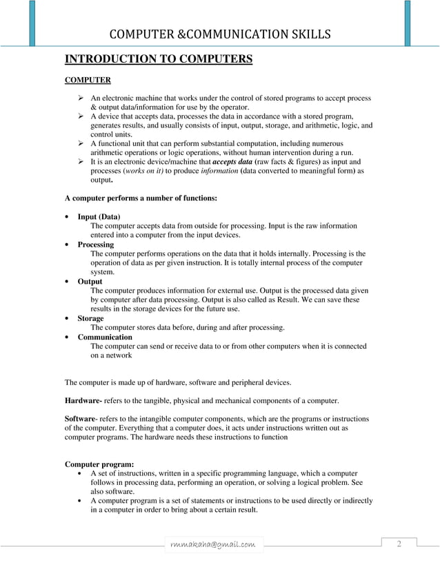 COMMUNICATION & COMPUTER SKILLS | PDF