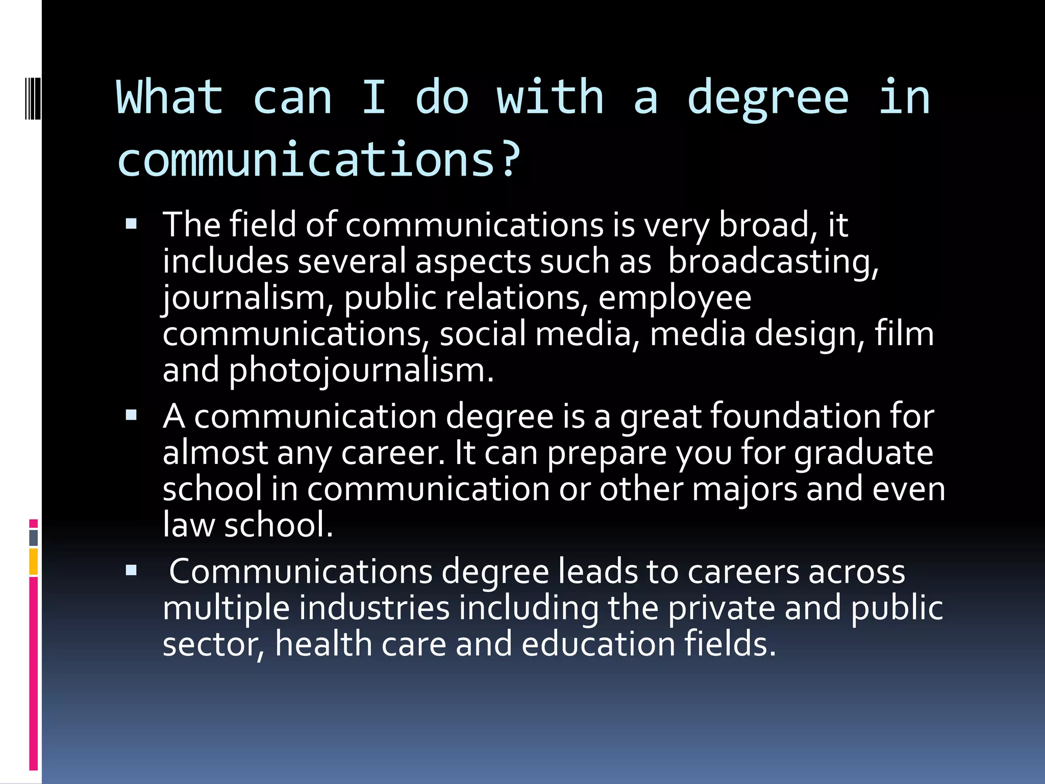 Communication degree | PPTX | Undergraduate Education | College Education