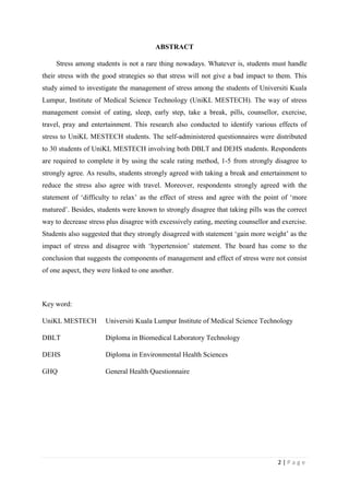 Managment of stress among unikl mestech students (Research) | PDF