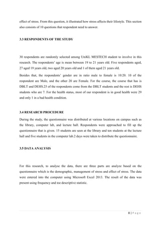 Managment of stress among unikl mestech students (Research) | PDF