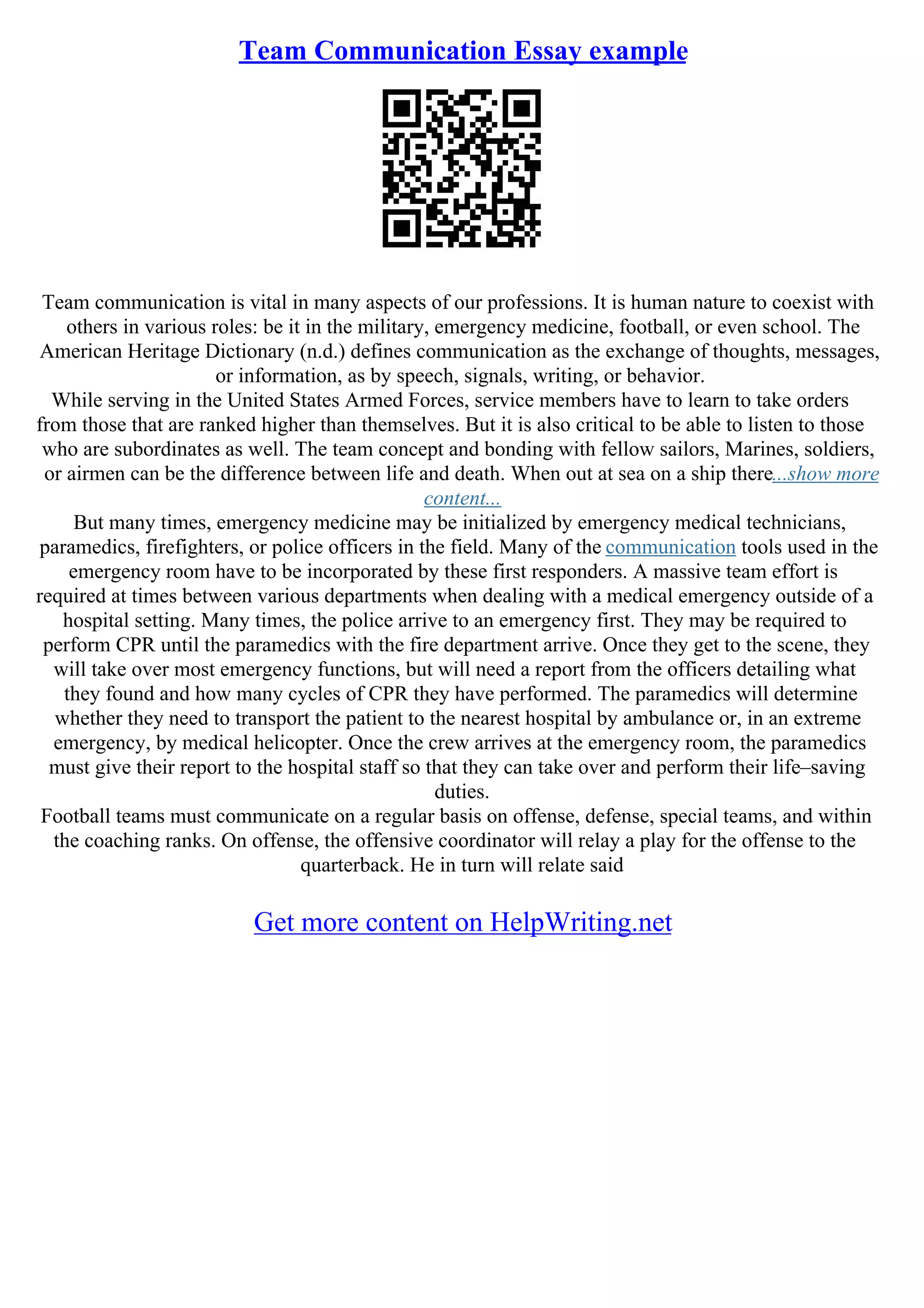 Communication Essay Example | PDF | First Aid | Injuries