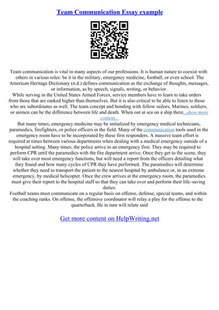 Communication Essay Example | PDF | First Aid | Injuries