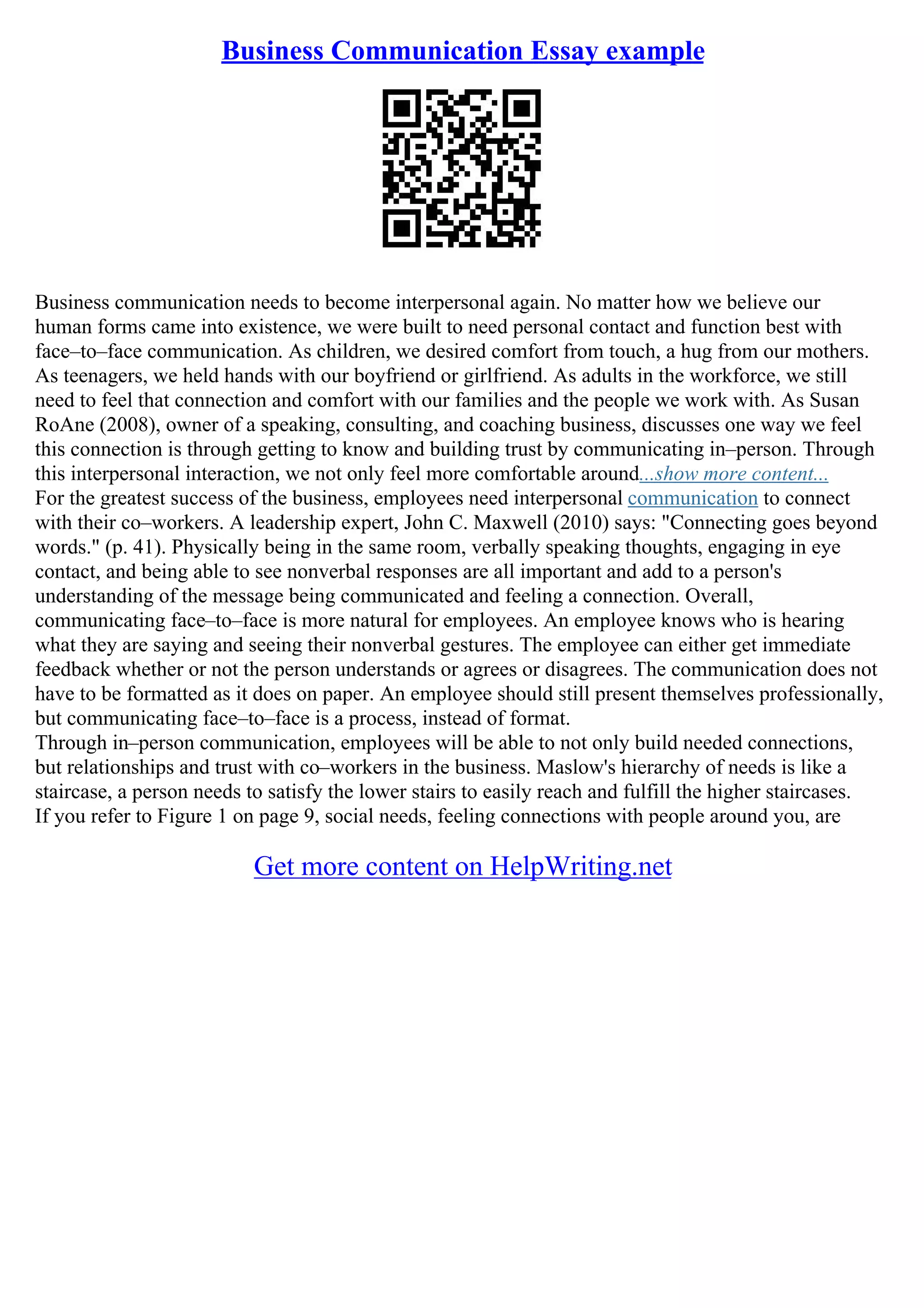 Communication Essay Sample | PDF