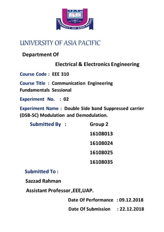 Double Side band Suppressed carrier (DSB-SC) Modulation and ...