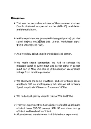 Double Side band Suppressed carrier (DSB-SC) Modulation and Demodulation. | DOCX