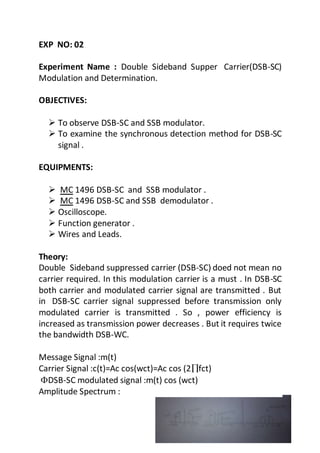 Double Side band Suppressed carrier (DSB-SC) Modulation and ...