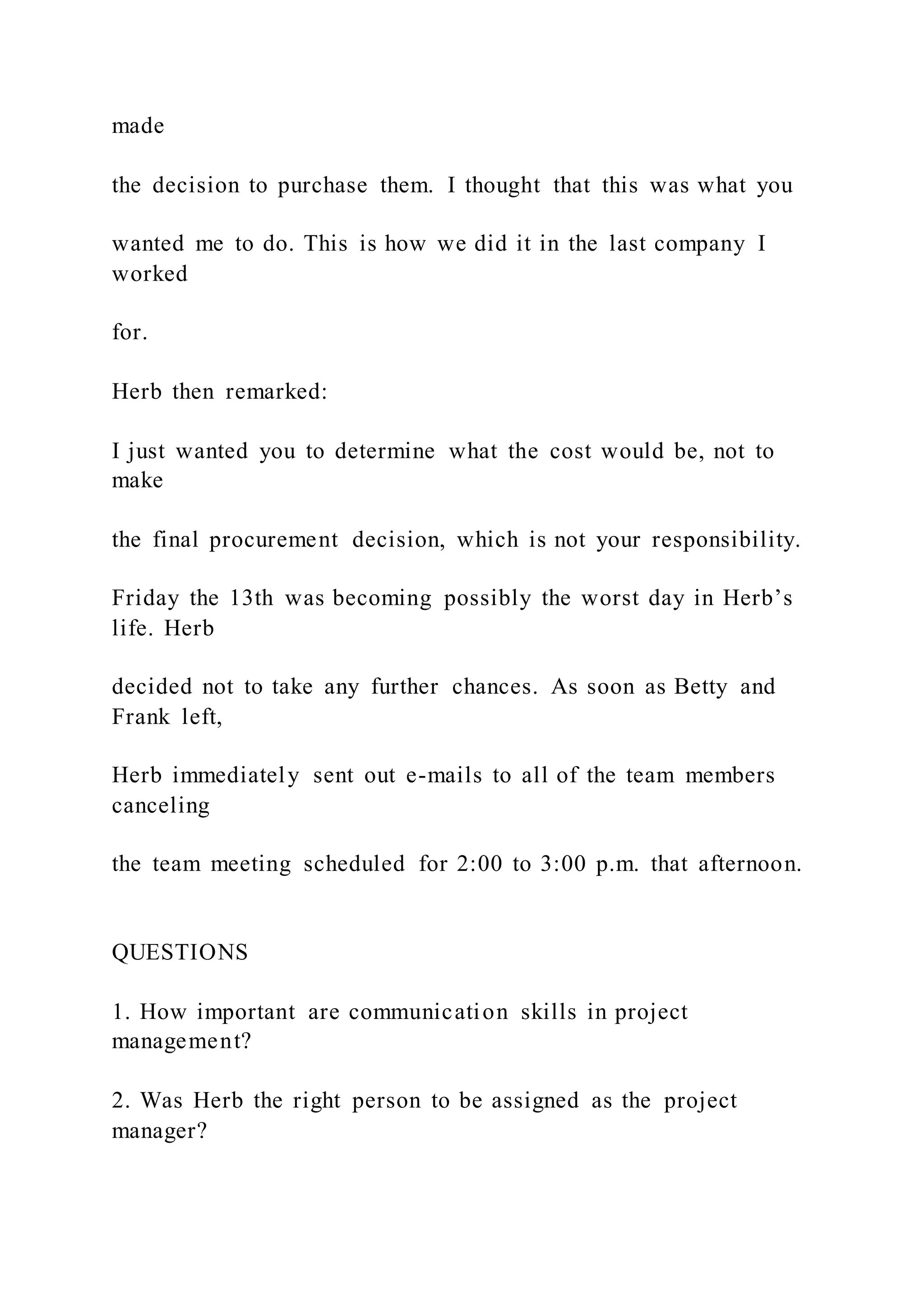 COMMUNICATION FAILURESBackgroundHerb had been with the compa | PDF