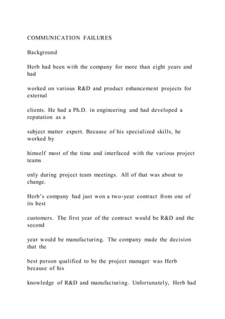 COMMUNICATION FAILURESBackgroundHerb had been with the compa | DOCX ...