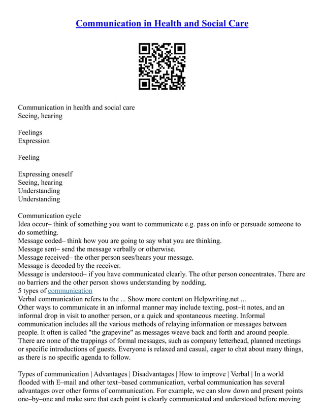 Communication In Health And Social Care | PDF