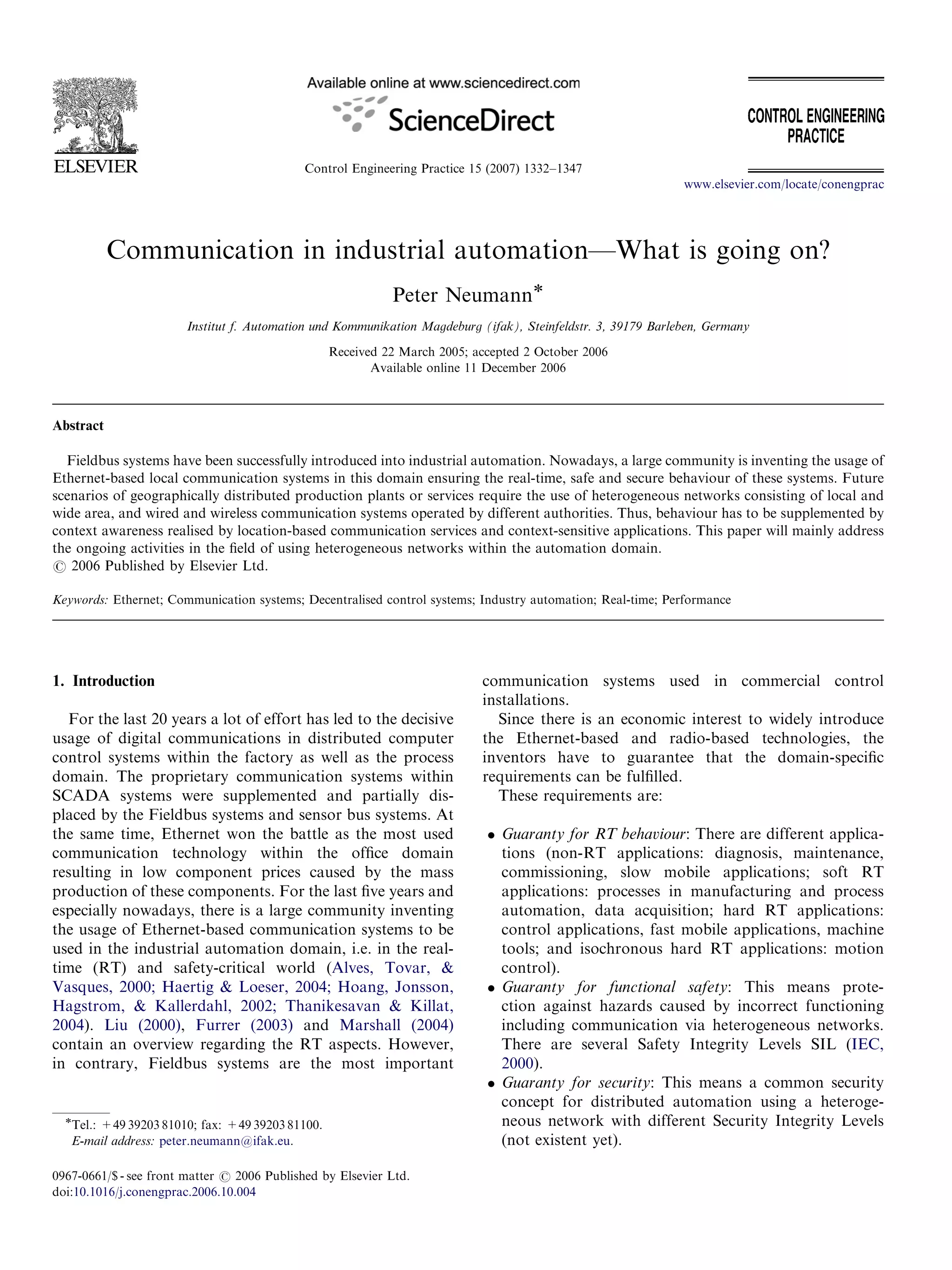Communication Systems in Industrial Automation | PDF