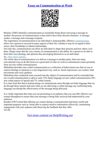 Communication In The Workplace Essay | PDF