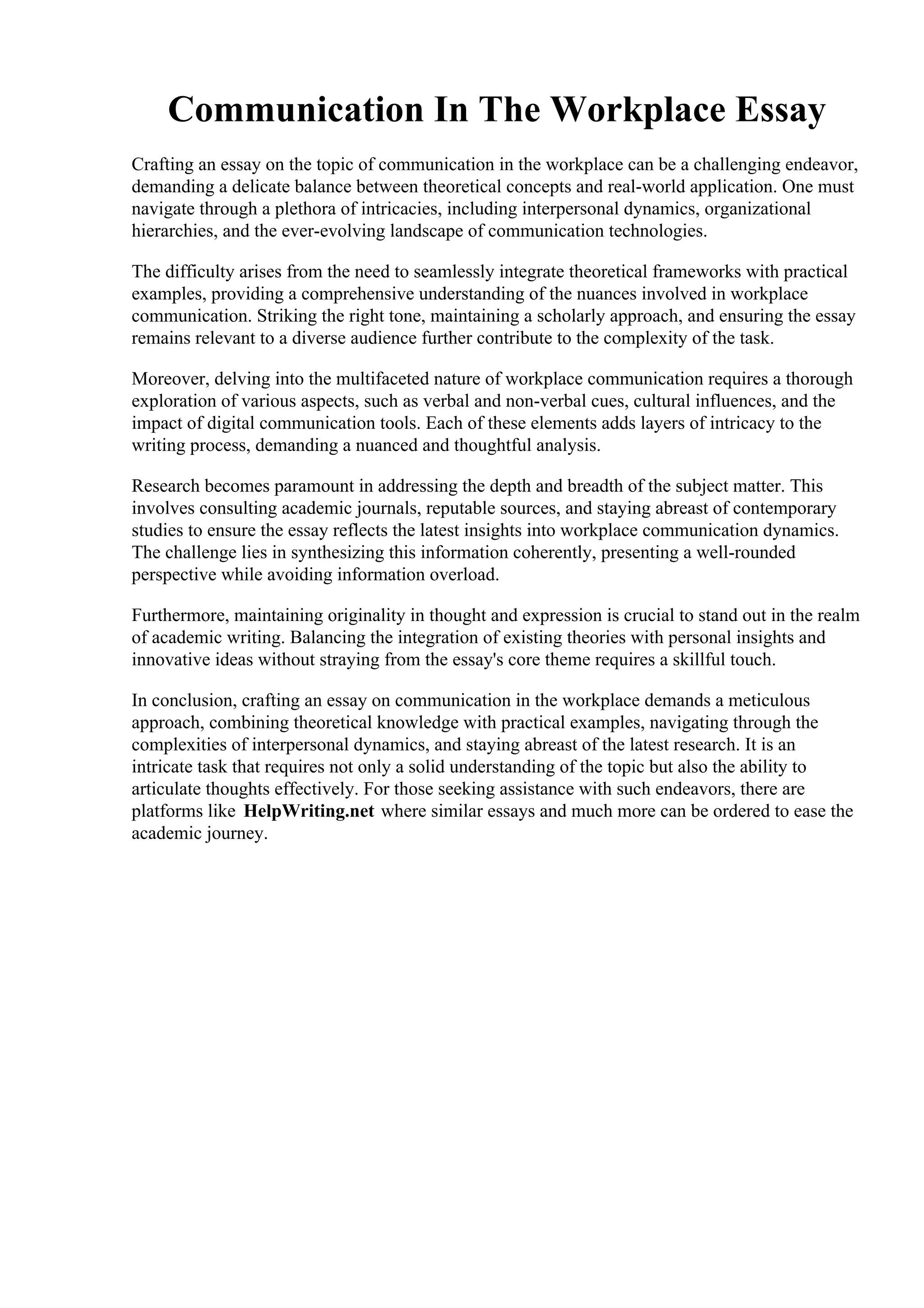 Communication In The Workplace Essay. Communication in Workplace ...