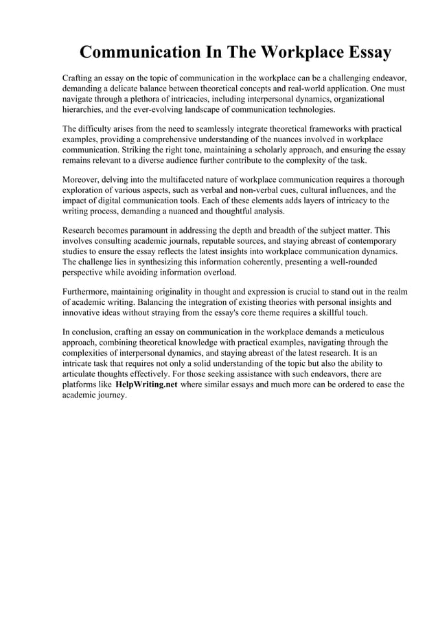 Communication In The Workplace Essay. Communication in Workplace ...