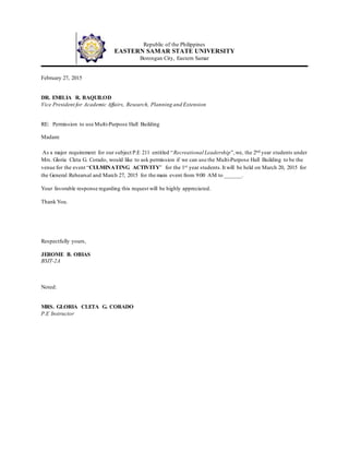 Communication Letter for a Venue | DOCX