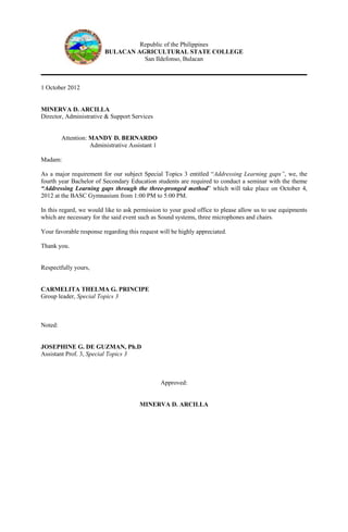 Communication letter for venue | DOCX