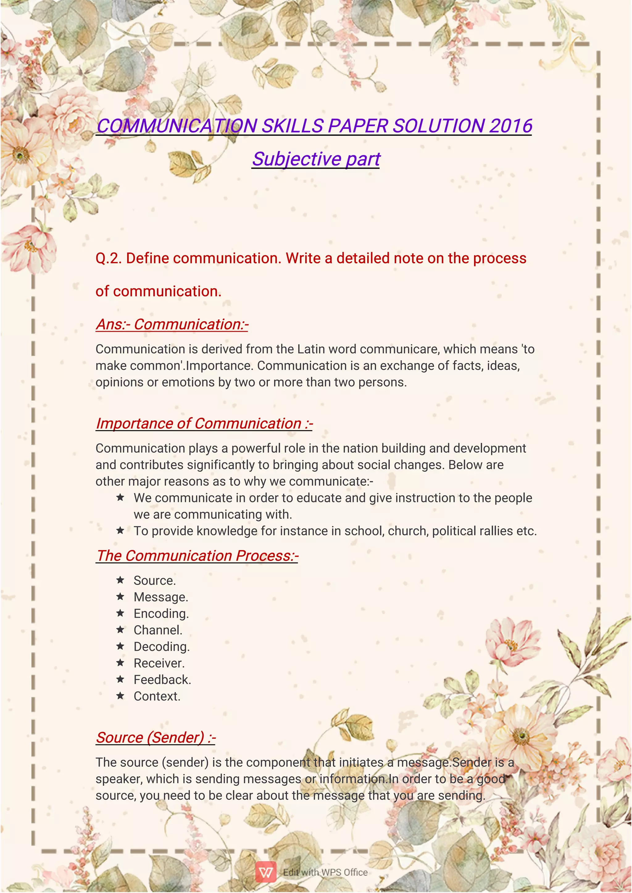 Communication Skill Important Past Papers | PDF