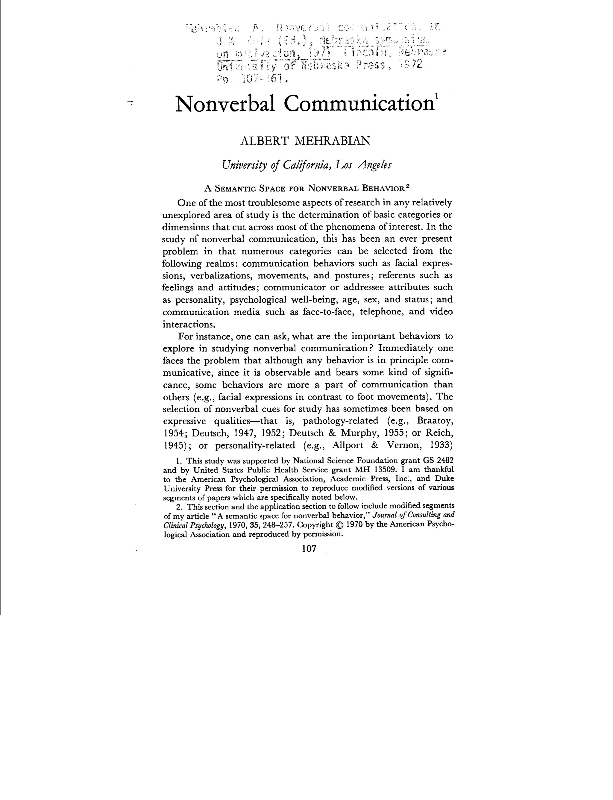 Mehrabian Communication - Nonverbal Communication a. mehrabian paper | PDF