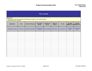 Communication plan template | XLSX