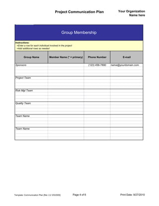Communication plan template | XLSX