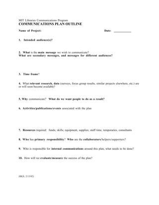 Communication Plan Template and Example | PDF