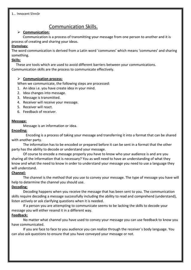 Communication Skills Communication Skills