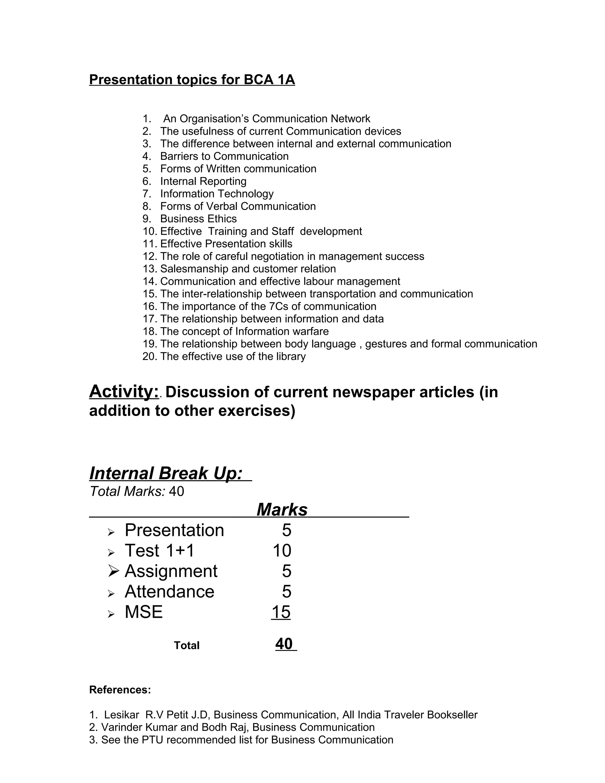 Communication skills bca 105 course breakup | DOC