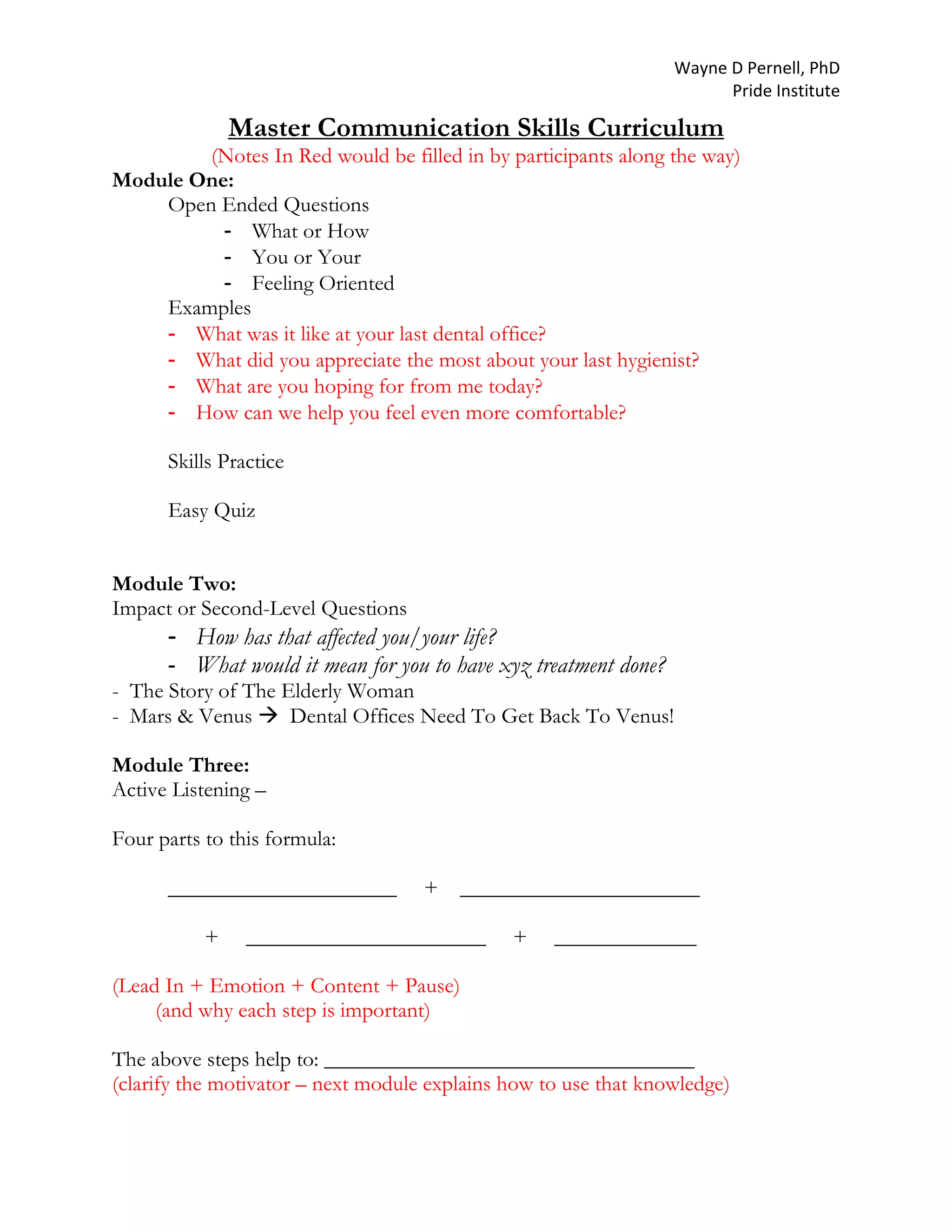 Communication skills curriculum sheet | PDF