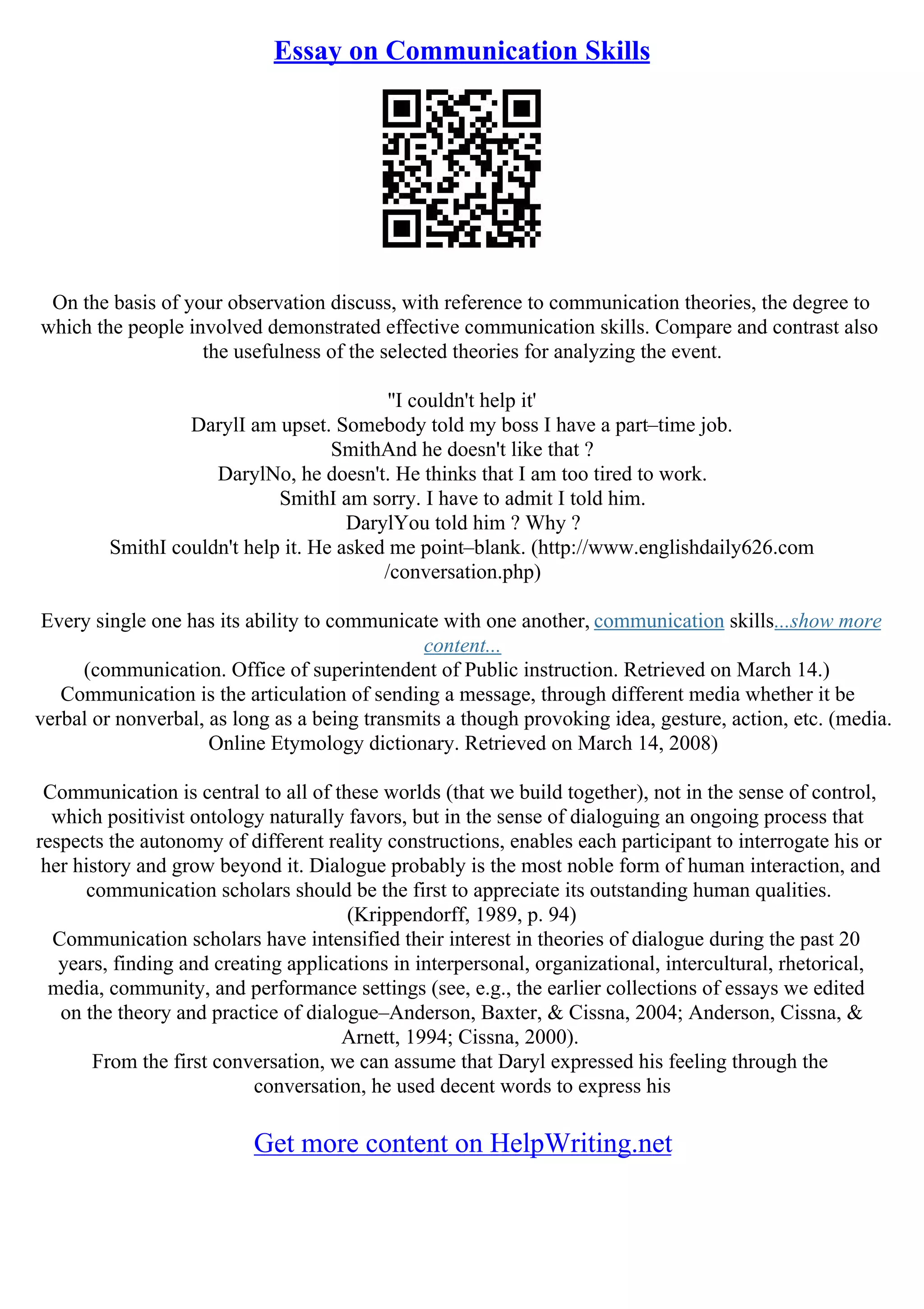 Communication Skills Essay | PDF