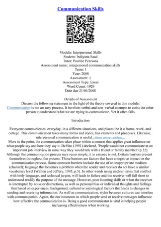 Communication Skills Essay | PDF