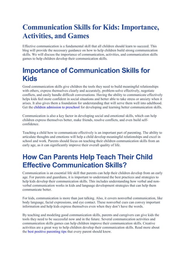 Communication Skills for Kids | DOCX | Parenting Children Aged 4-11 ...