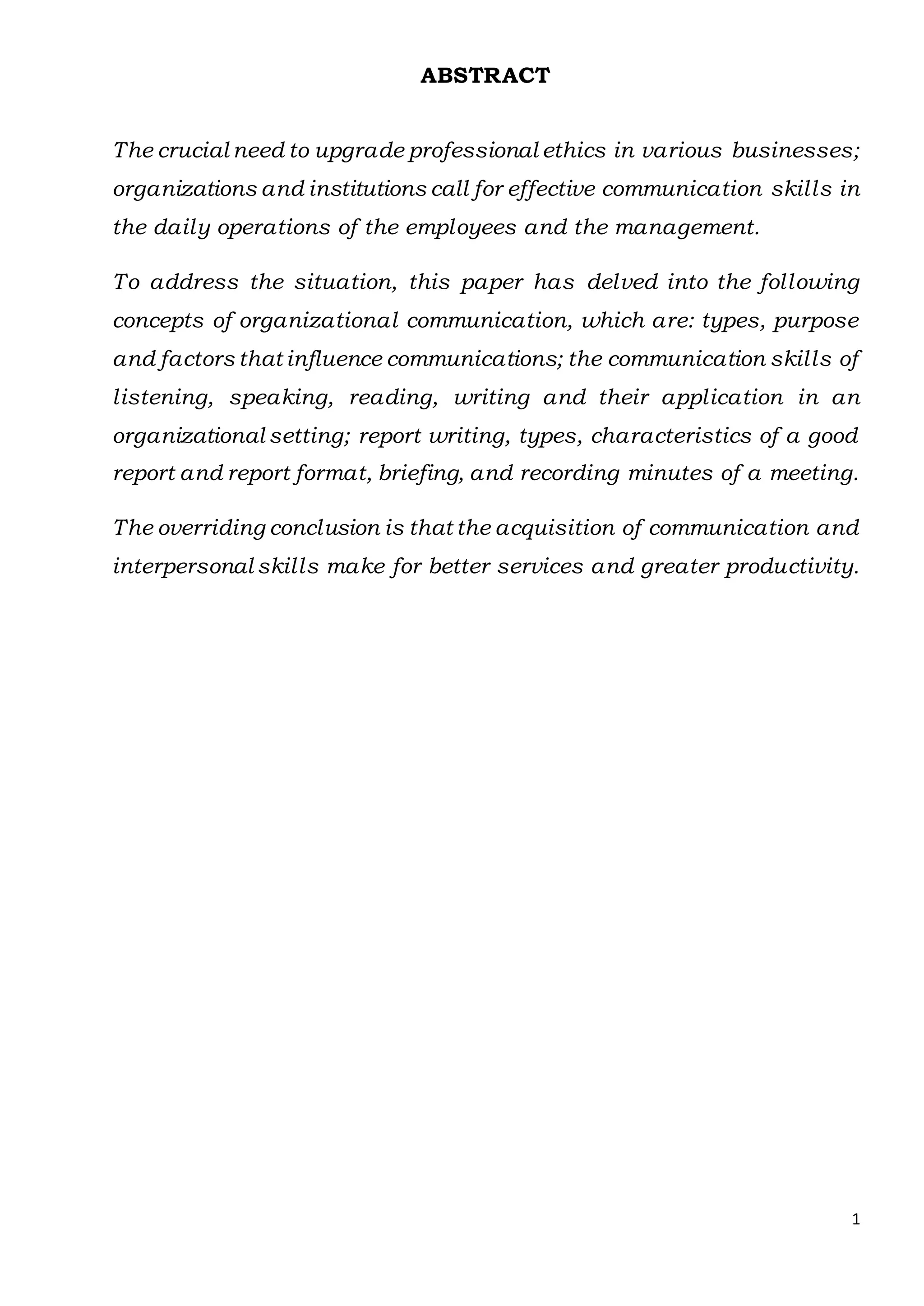 Communication skills in an organizational setting with emphasis on ...